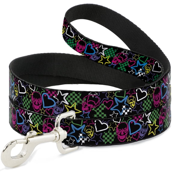Buckle-Down Pet Leash, Dog Leash, Sketch Skull Star Heart Checker Black ...