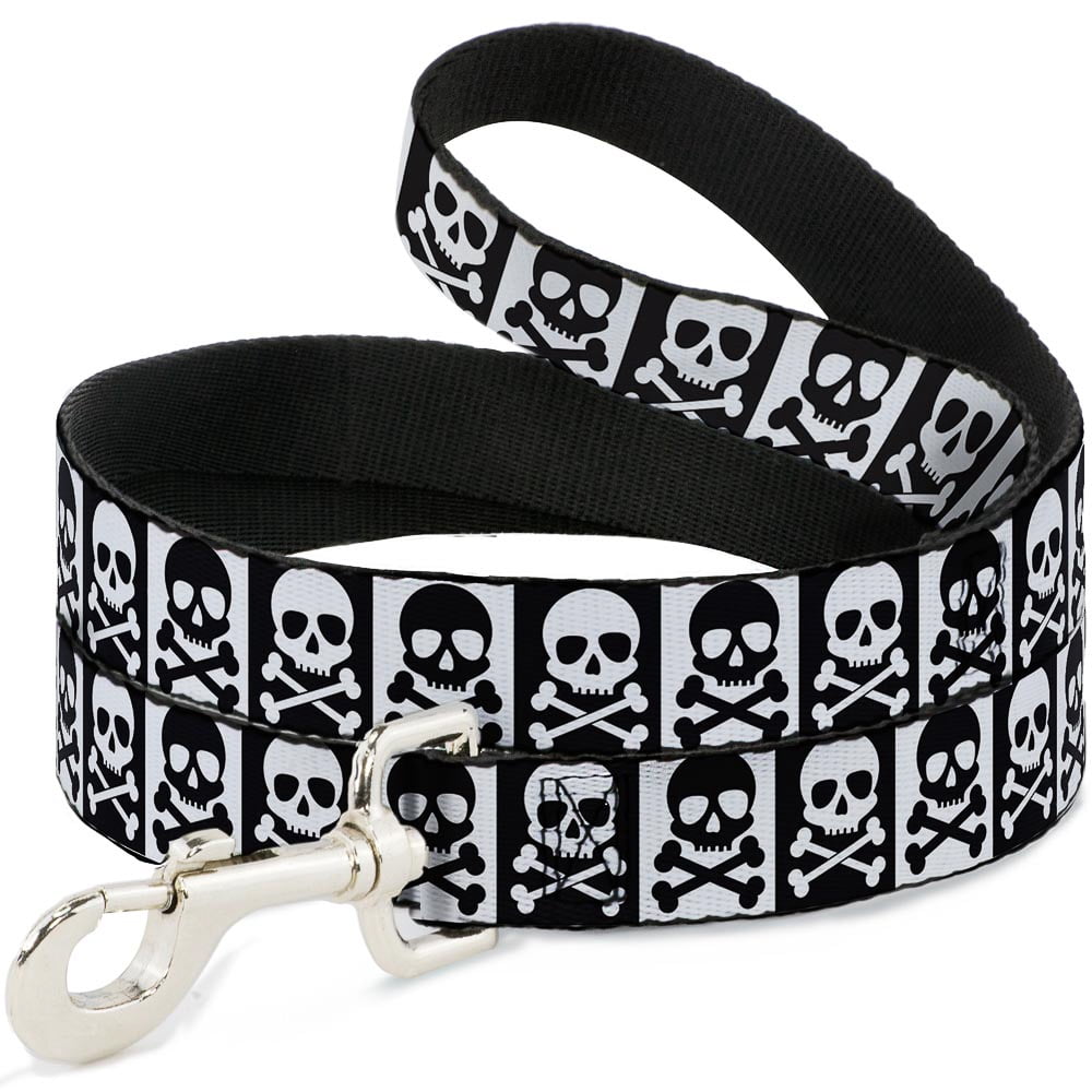 Buckle-Down Pet Leash, Dog Leash, Skull Cross Bones Blocks Black White ...