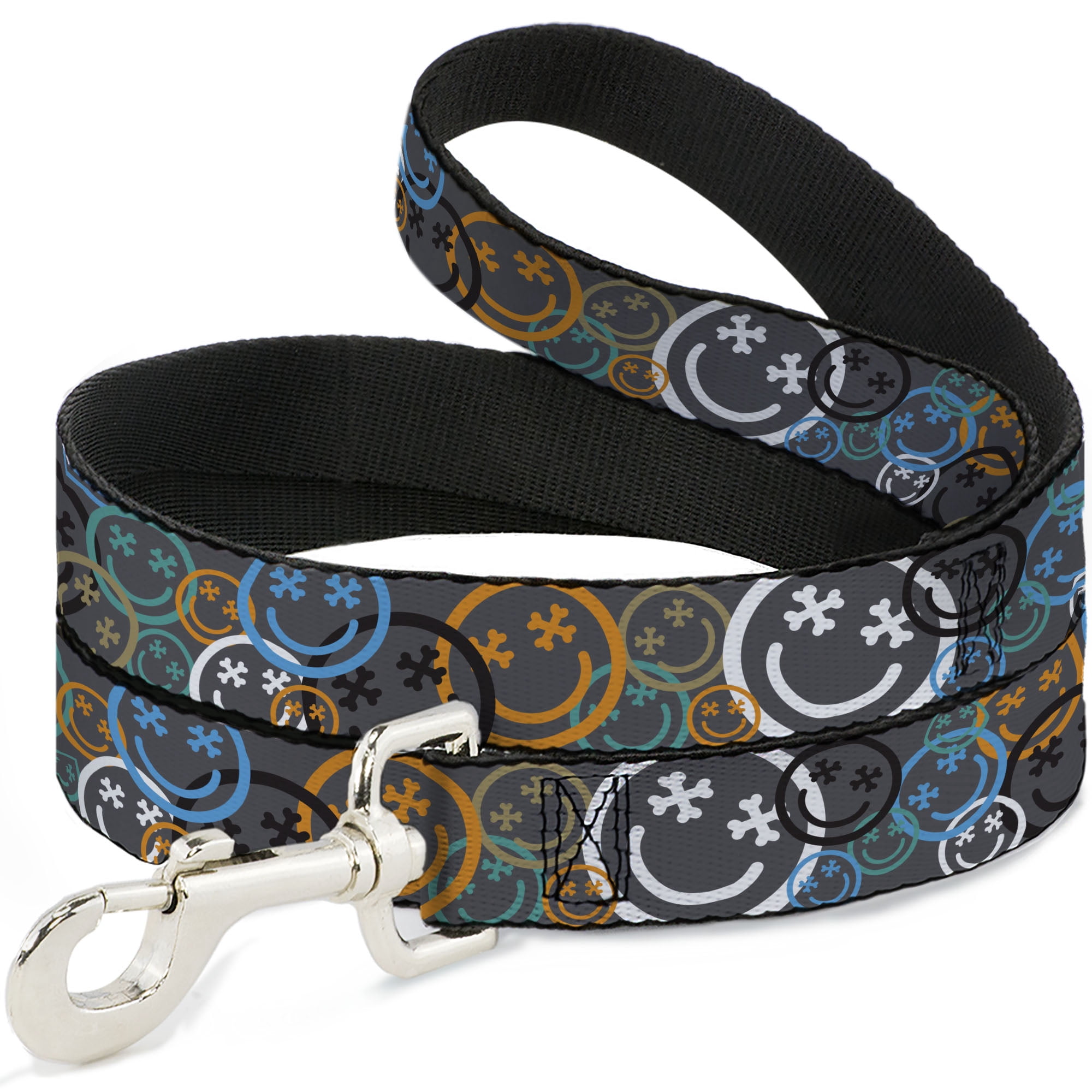 Buckle-Down Pet Leash, Dog Leash, Smiley Face Crossbones Stacked Gray ...