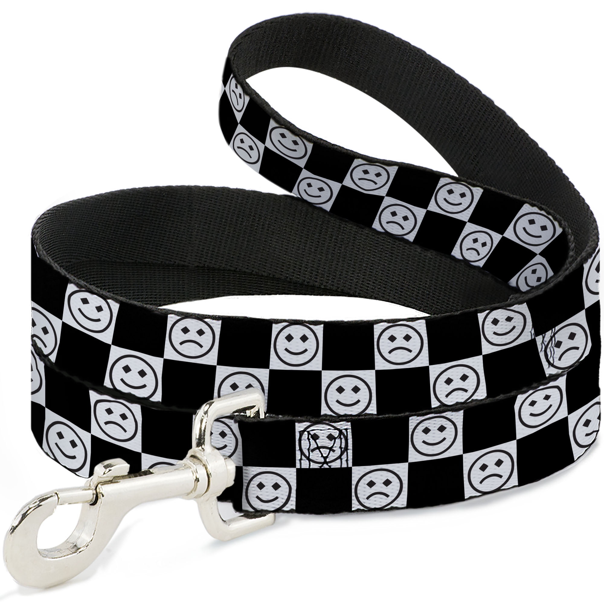 Buckle-Down Pet Leash, Dog Leash, Smiley Sad Face Checker Black White ...