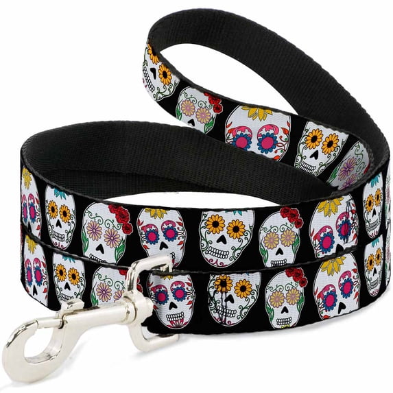 Buckle-Down Pet Leash, Dog Leash, Sugar Skull Outline Black Multi Color ...