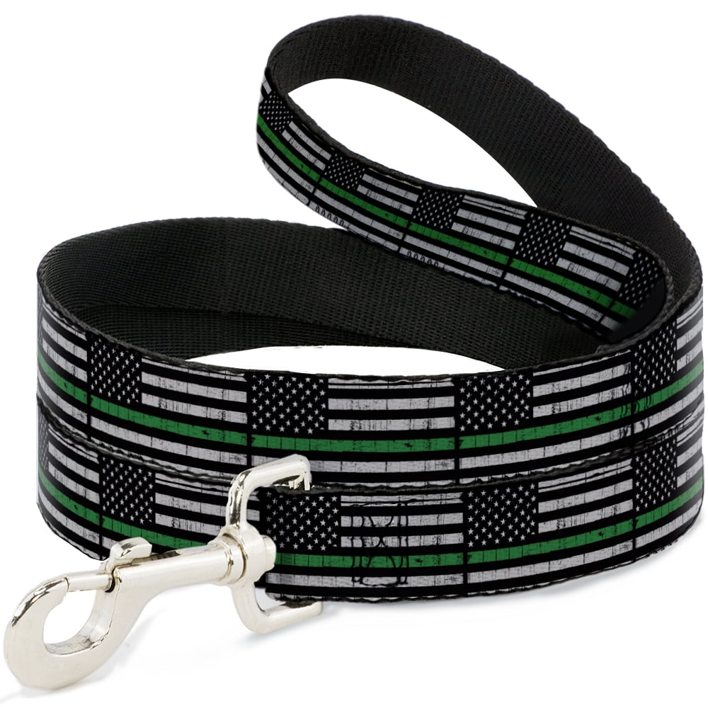 Buckle-Down Pet Leash, Dog Leash, Thin Green Line Flag Weathered Black ...