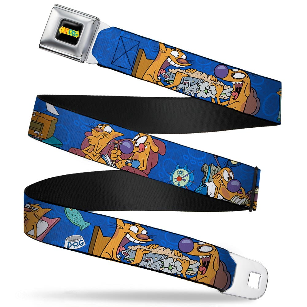 Nickelodeon Belt, Seatbelt Buckle Belt, Catdog Hanging Out Poses Blue ...
