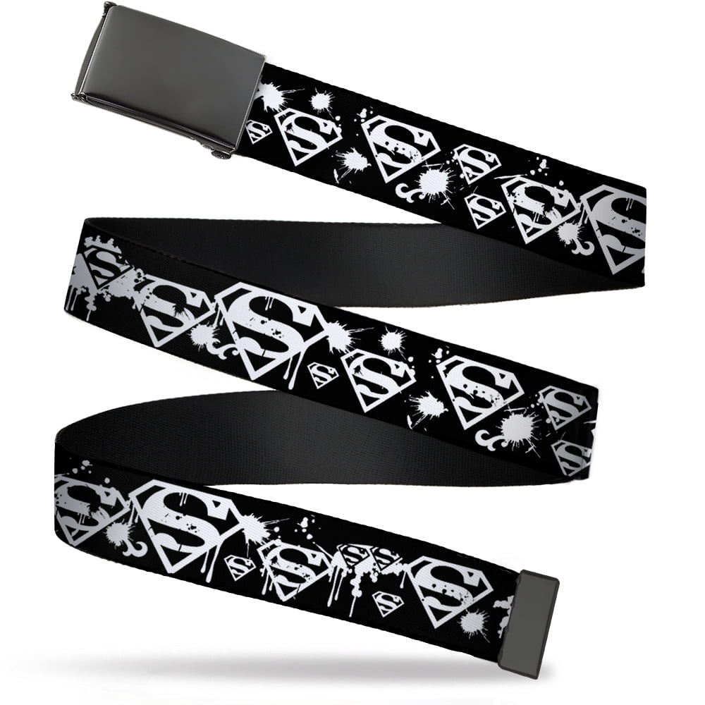 DC Comics Belt, Flip Web Belt Superman Shield Splatter Black White, 1.5 ...