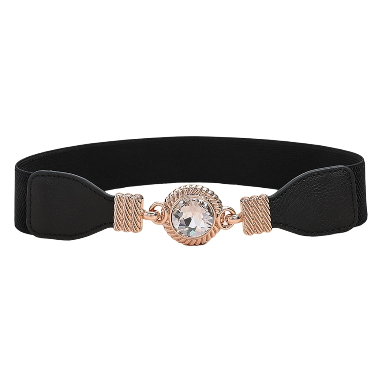 Buckle-Free Wide Faux Leather Dress Belt Women Rhinestone Decor ...