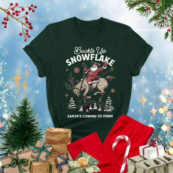 Buckle Up Snowflake Shirt, Rodeo Shirt, Winter Holiday Cowboy Gift ...