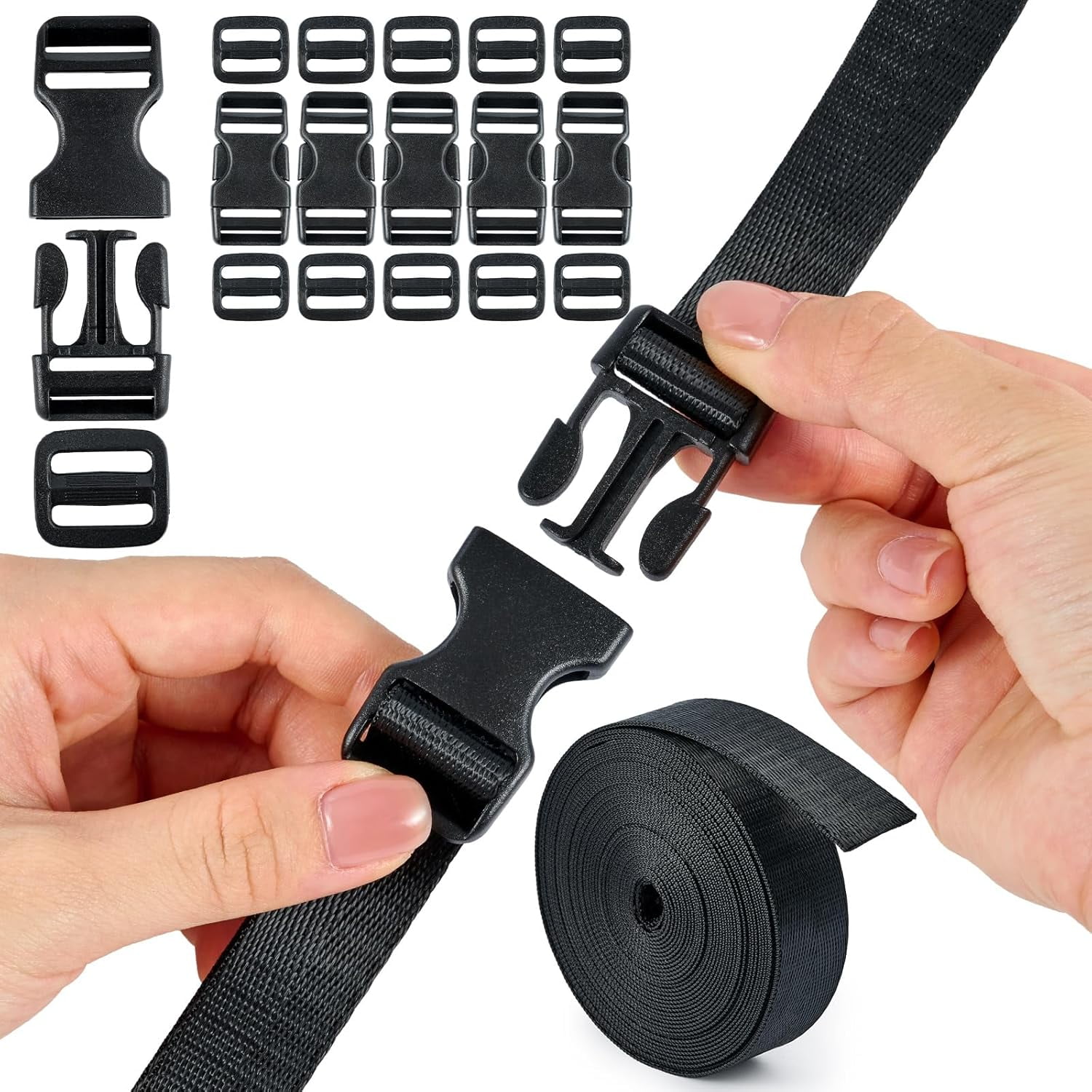 Buckle Straps Set - 6 Yards Nylon Webbing, 6 PCS Dual Side Release ...