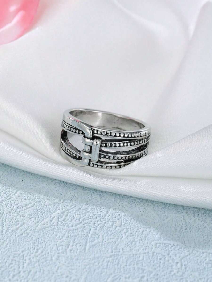 Buckle-Style Geometric Silvertone Ring In Color 8, Womens Everyday ...
