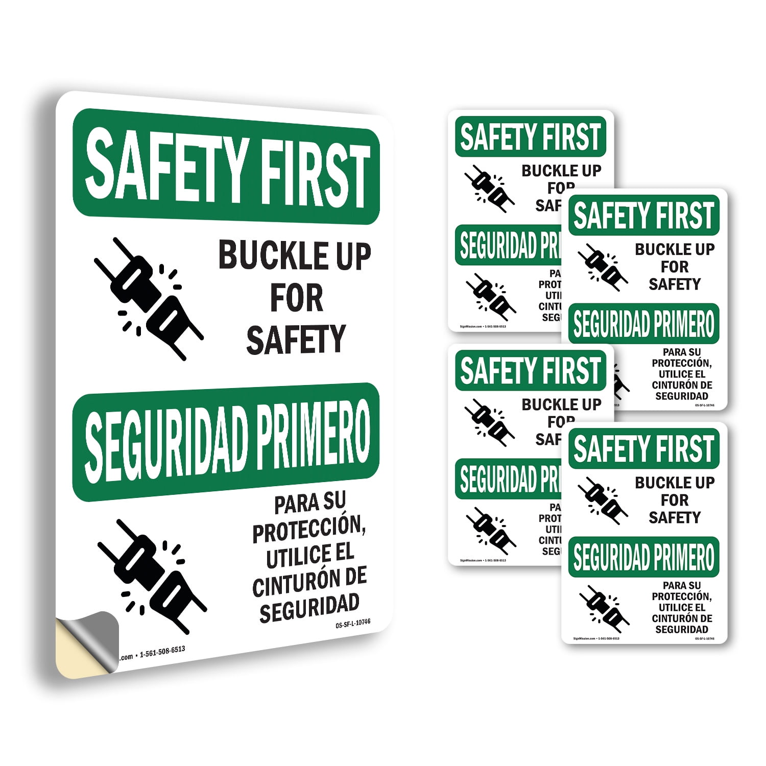 Buckle Up For Safety Bilingual OSHA SAFETY FIRST Vinyl Decal Label 10 ...