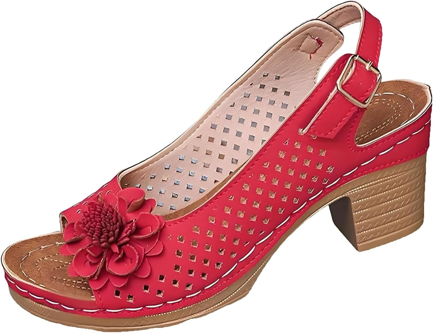 Buckled Square Heel Sandals for Women, 2025 Low Block Heeled Peep Toe ...