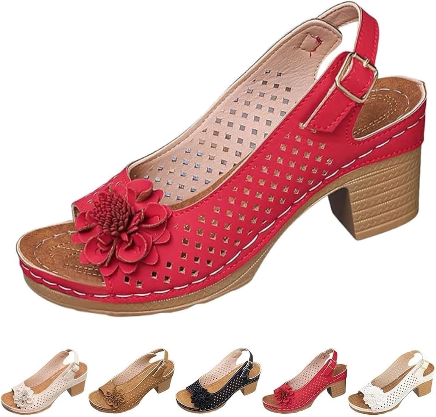 Buckled Square Heel Sandals for Women,Dressy Peep Toe Slingback Chunky ...