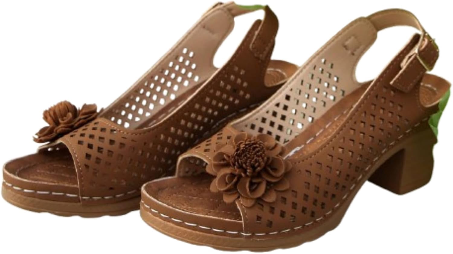 Buckled Square Heel Sandals for Women Dressy Summer Peep Toe Slingback ...