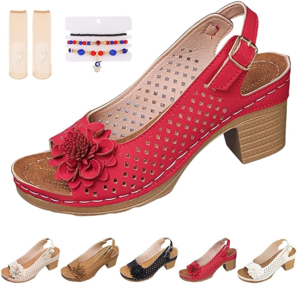 Buckled Square Heel Sandals for Women Dressy, Womens Low Slingback Peep ...