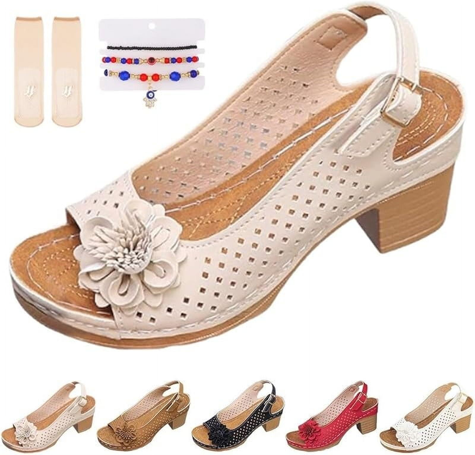 Buckled Square Heel Sandals for Women Dressy, Womens Low Slingback Peep ...