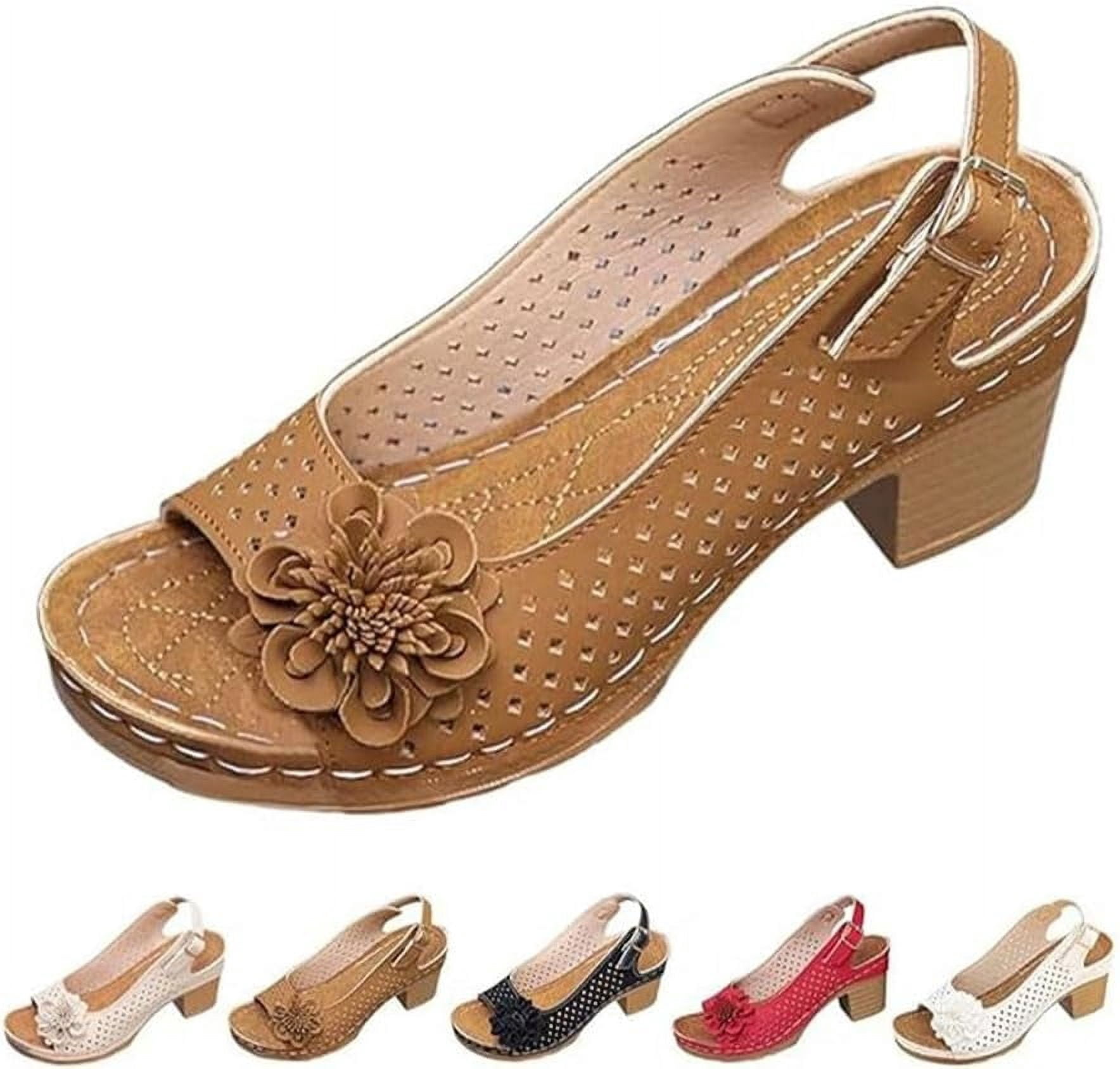 Buckled Square Heel Sandals for Women, Womens Dressy Low Slingback Peep ...