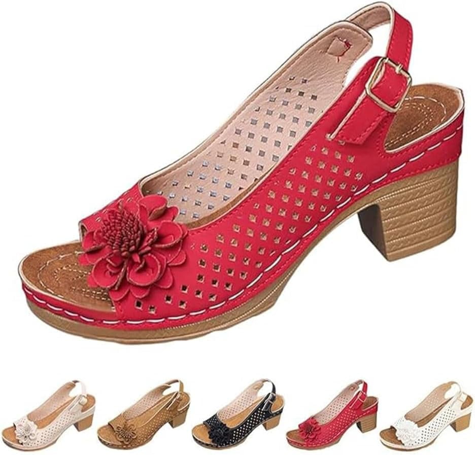 Buckled Square Heel Sandals for Women, Womens Dressy Low Slingback Peep ...