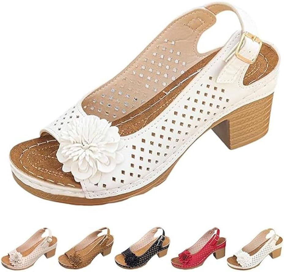 Buckled Square Heel Sandals for Women, Womens Dressy Low Slingback Peep ...