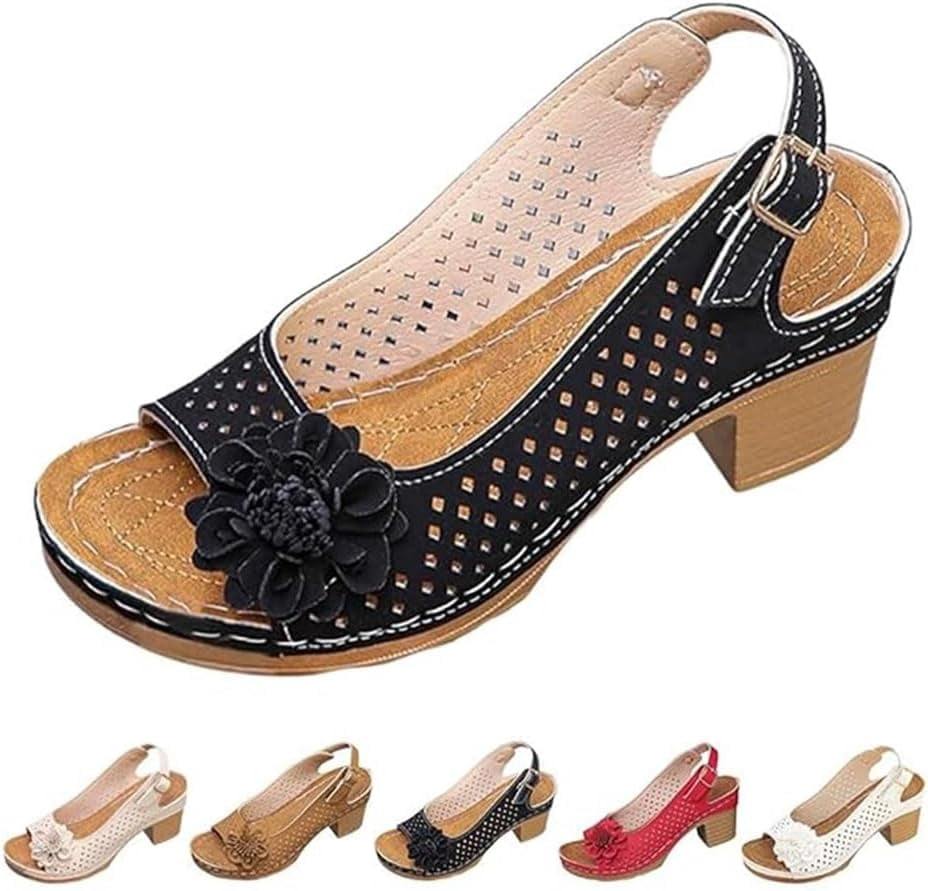 Buckled Square Heel Sandals for Women, Womens Dressy Low Slingback Peep ...