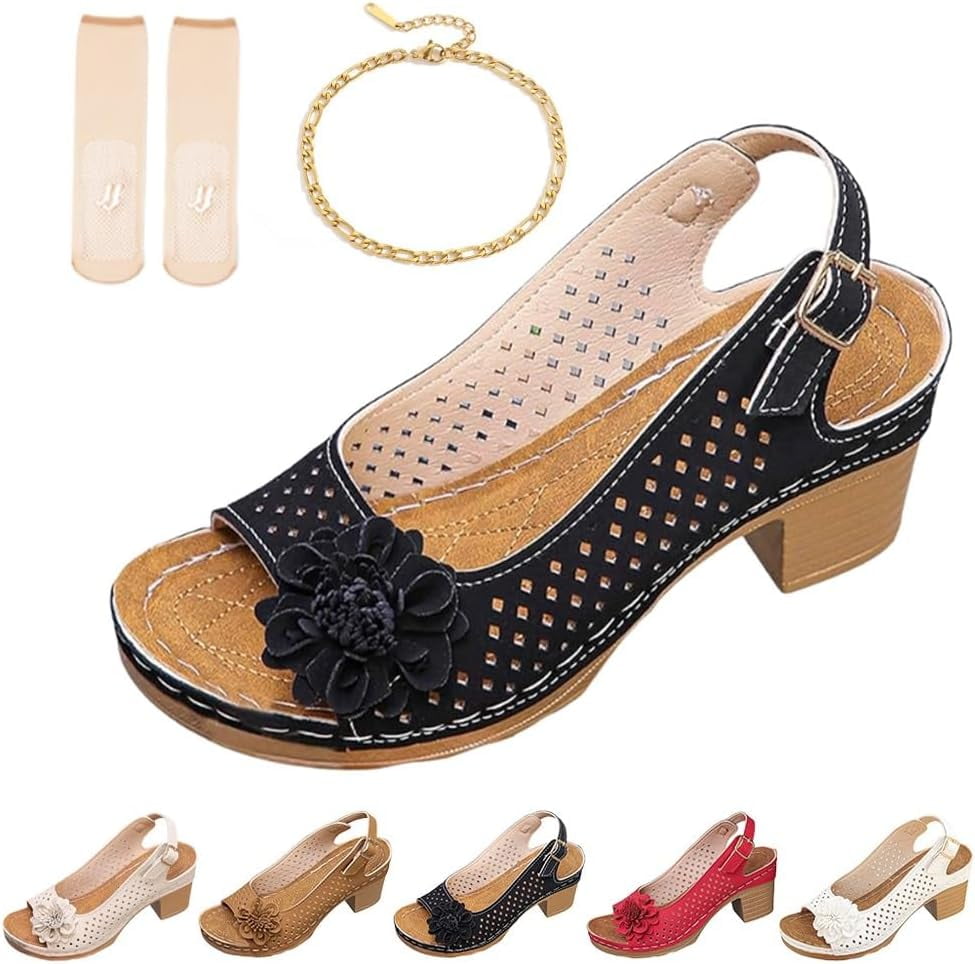 Buckled Square Heel Sandals for Women, Womens Peep Toe Slingback Low ...