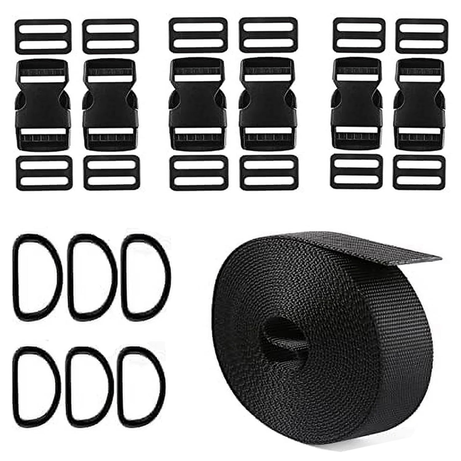 Buckles Strap 1 Inch: Nylon Webbing Straps 6 Yards, Quick Side Release Plastic Buckles Dual ...