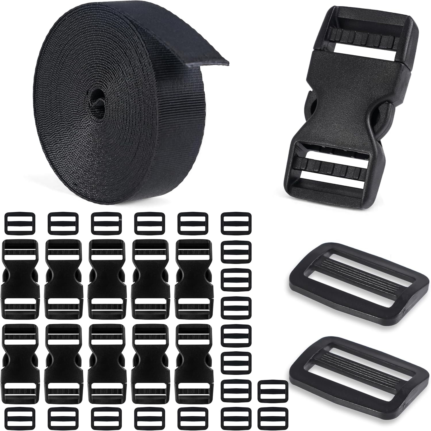 Buckles Straps Set 1", 6 Yards Nylon Webbing Strap, Backpack Straps with 10 Pcs Heavy Duty ...