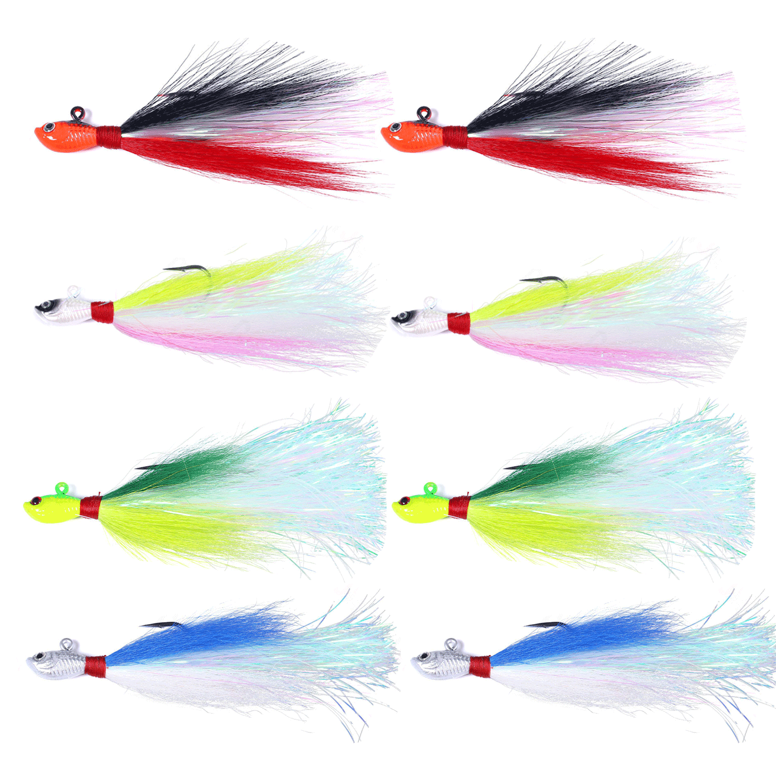 Bucktail Jig, Hair Jig, 8 Set of Pack Saltwater and Freshwater Baits ...