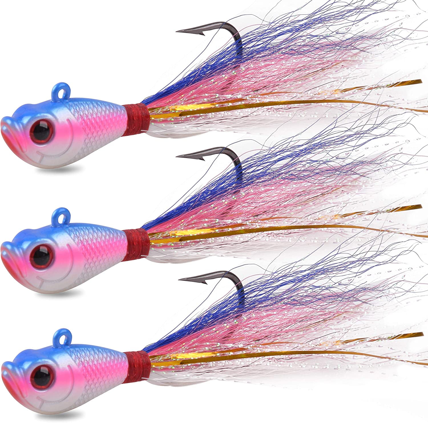 Bucktail Jig Saltwater Fishing Lure 1oz-3pcs Jig Head Fluke Lures for ...