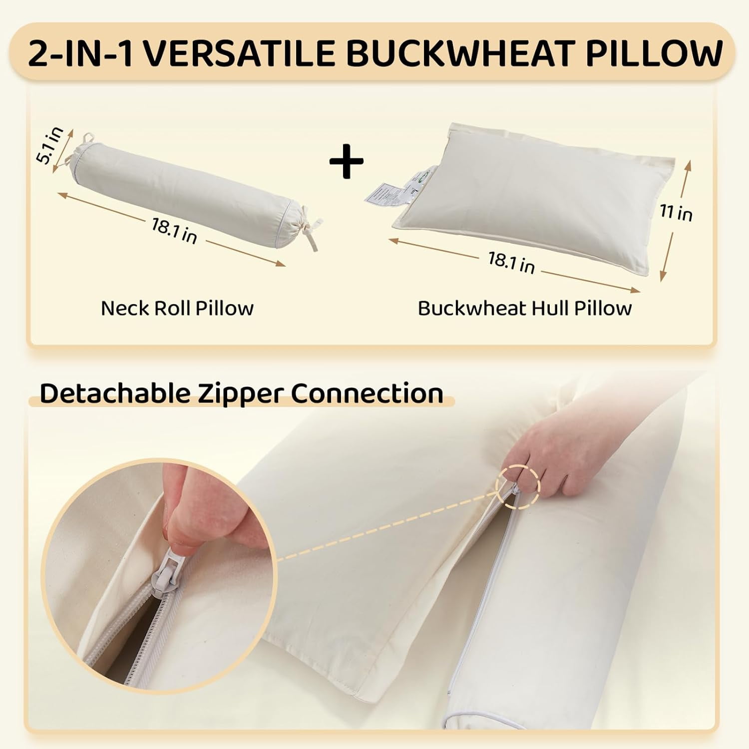 Buckwheat Pillow - 2IN1 Buckwheat Hull Pillow, Tartary Buckwheat Neck ...