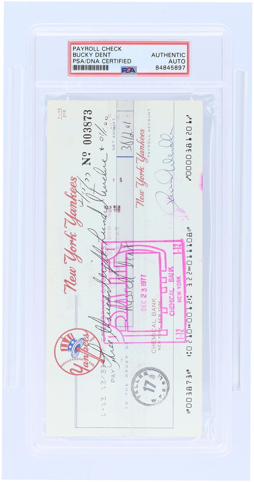Bucky Dent New York Yankees Autographed Check from December 15, 1977 ...