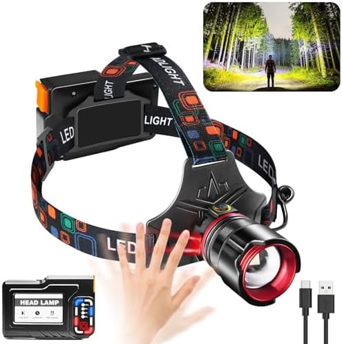Bud K Headlamp Rechargeable, Super Bright with 5 Modes, Motion Sensor ...