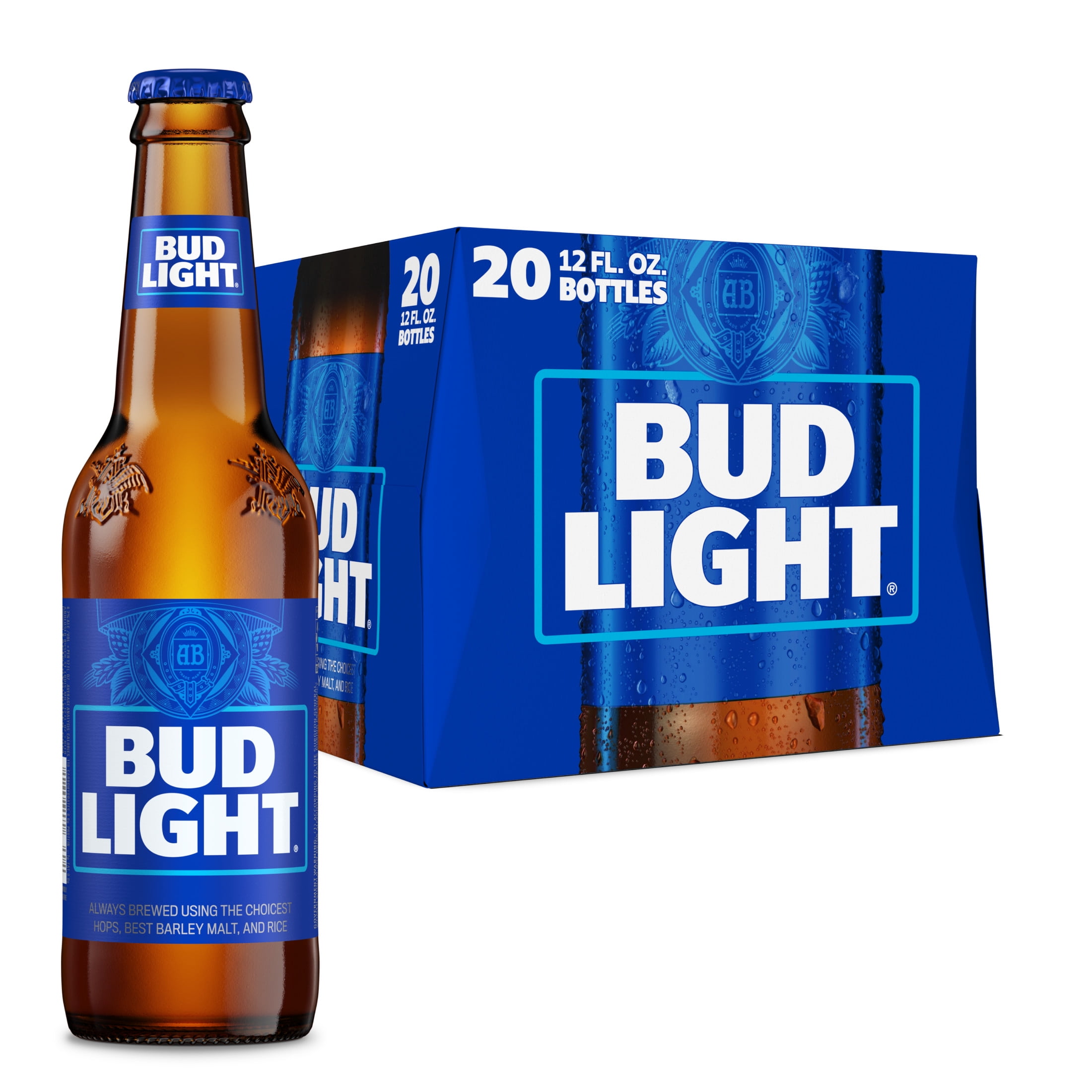 Bud Light American Lager Beer 20 Pack 12 fl oz Glass Bottles 4.2% ABV ...