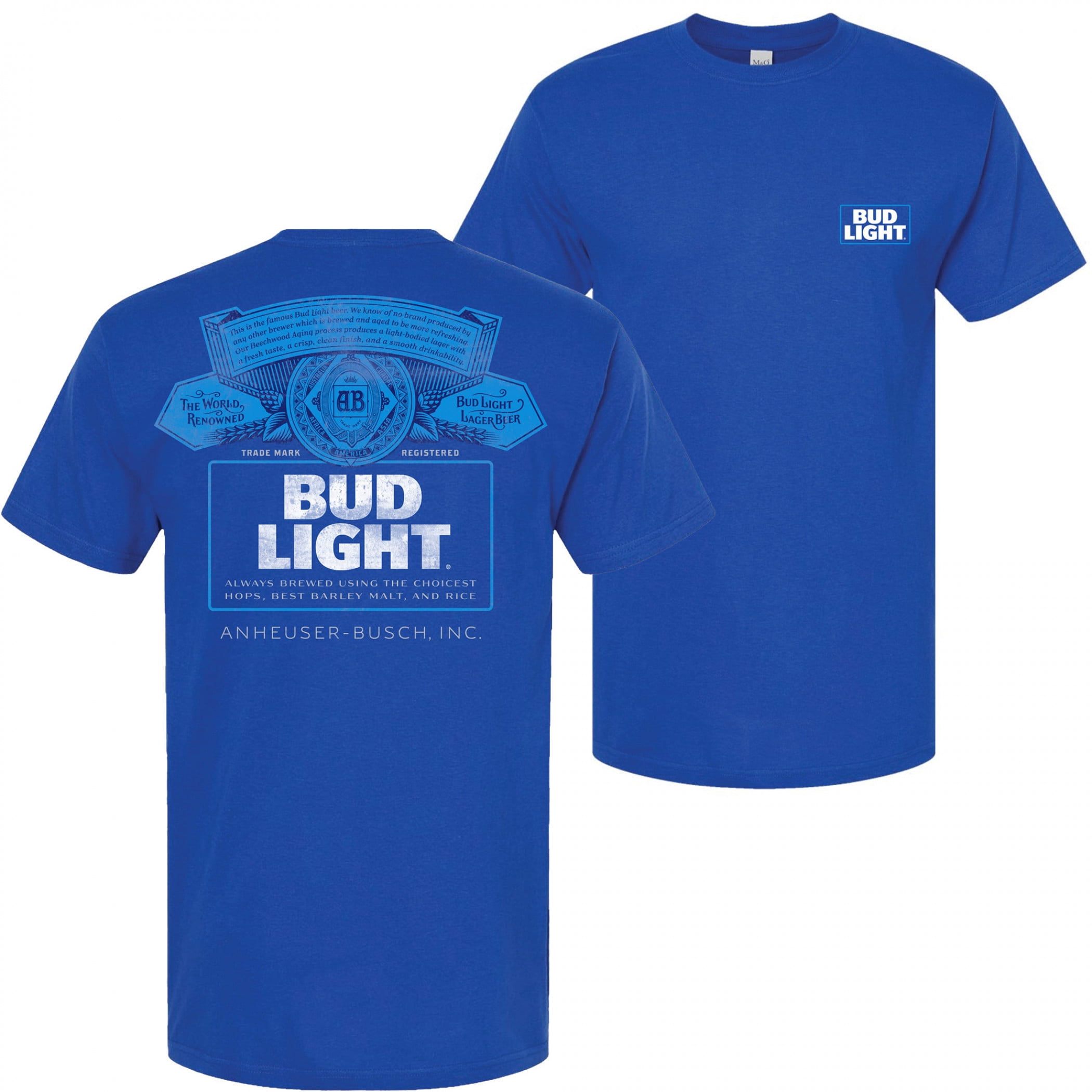 Bud Light Bottle Label Front & Back Mens T-Shirt, Blue - 2XL - Walmart.com