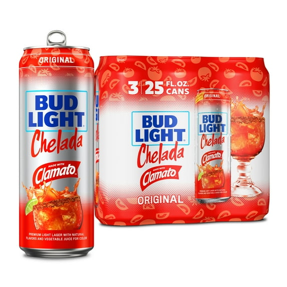 Bud Light Chelada Clamato Beer, 3 pack 25 fl. oz. Aluminum Cans, 4.2% ...