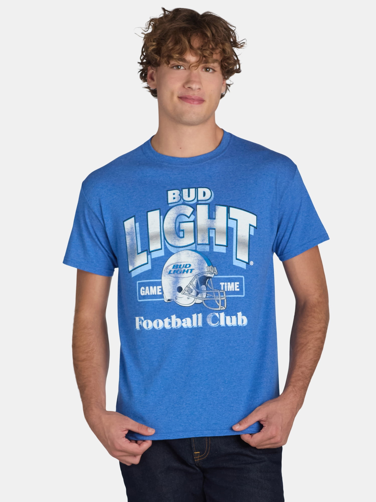 Bud Light Men's and Big Men’s Football Club Vintage Style Graphic Tee ...