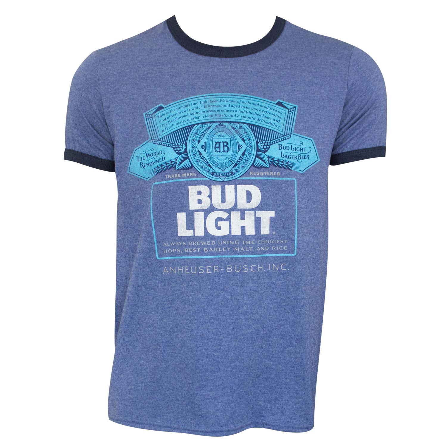 Bud Light Men's Heather Blue Ringer T-Shirt-Medium - Walmart.com