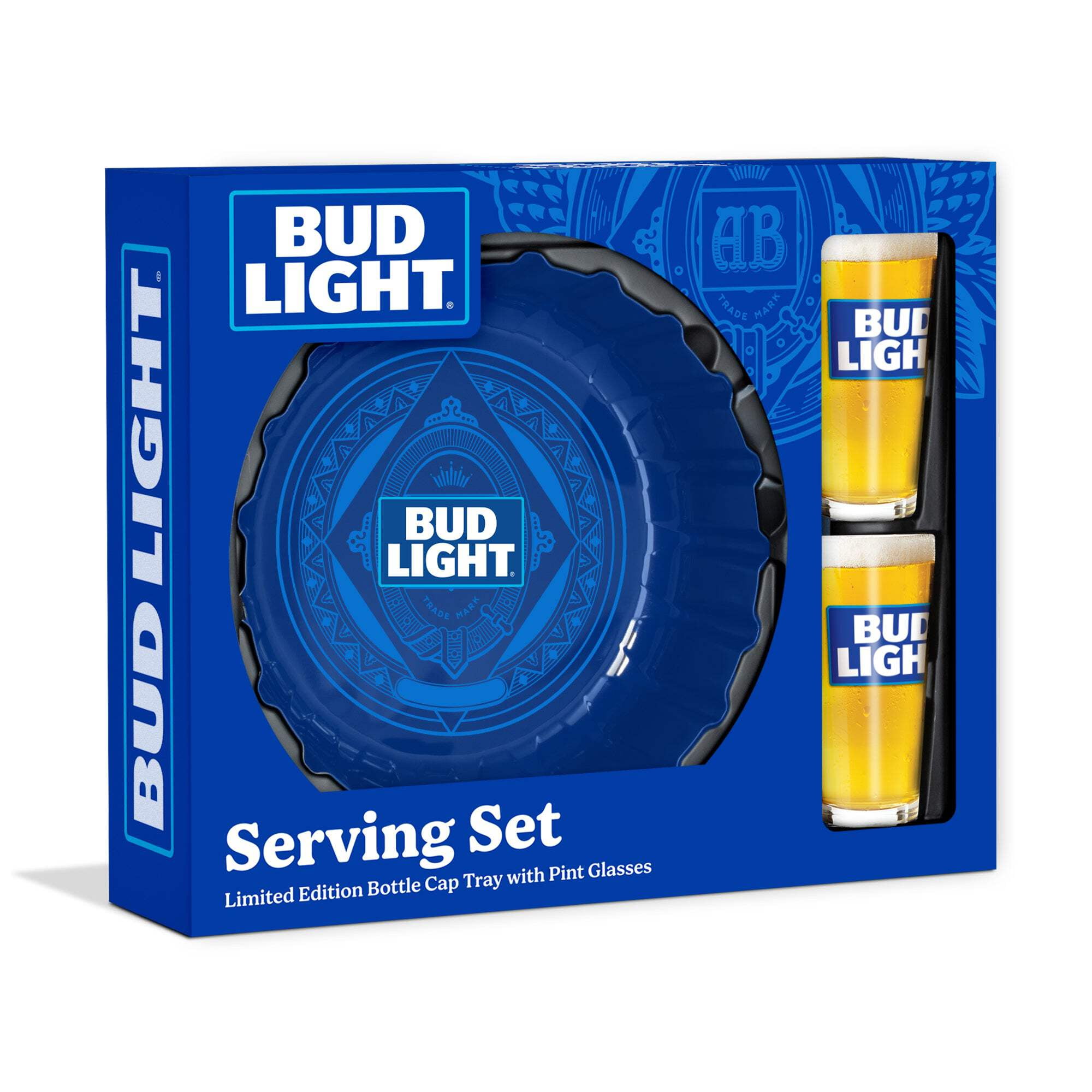 Bud Light Serving Set with Bottle Cap Tray and Pint Glasses - Walmart.com