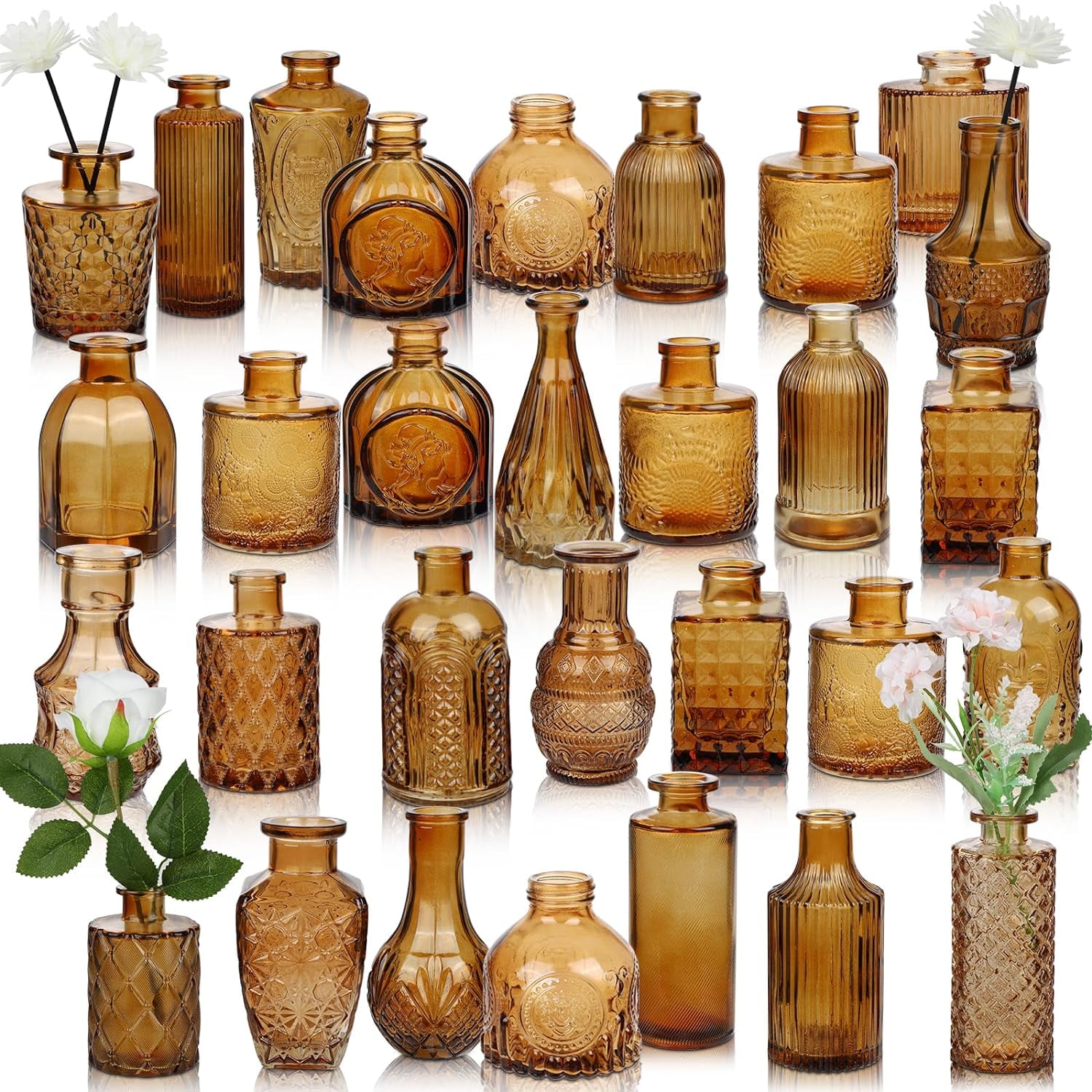 Bud Vase Set of 30 in Bulk Amber Glass Bud Vase 30 Pack Bud Vases for ...