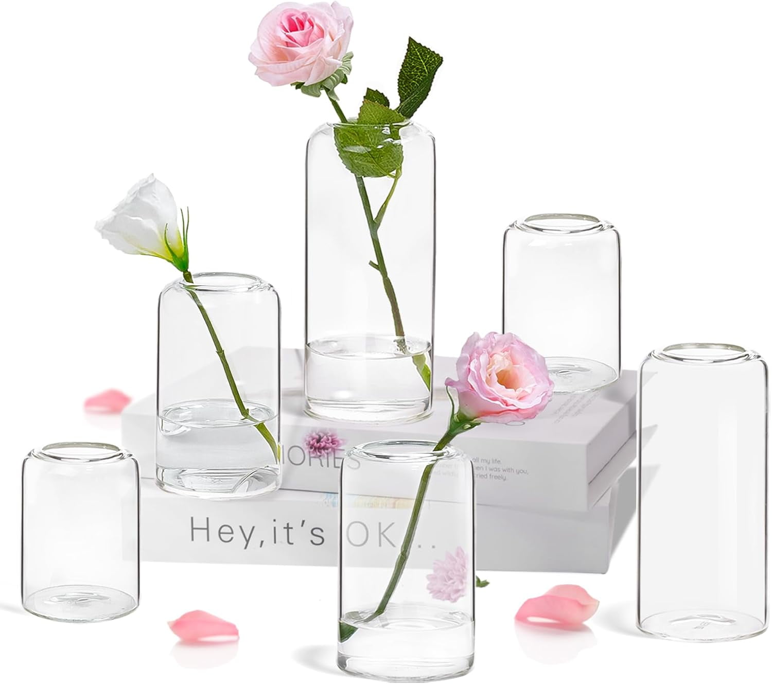 Bud Vases in Bulk Set of 16, Modern Small Glass Vases for Flower Clear ...