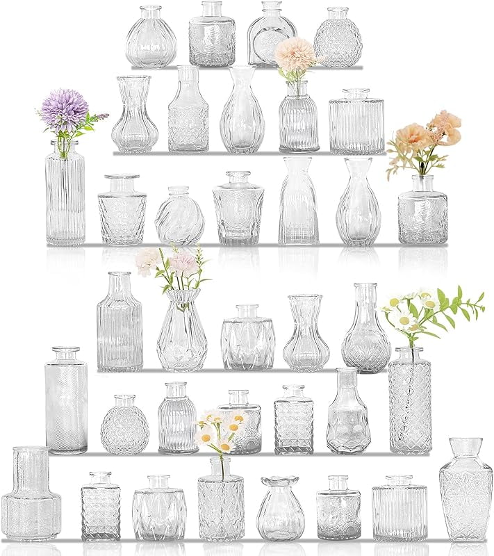 Bud Vases Set Small Vintage Glass Bottles Clear Bud Vases in Bulk ...