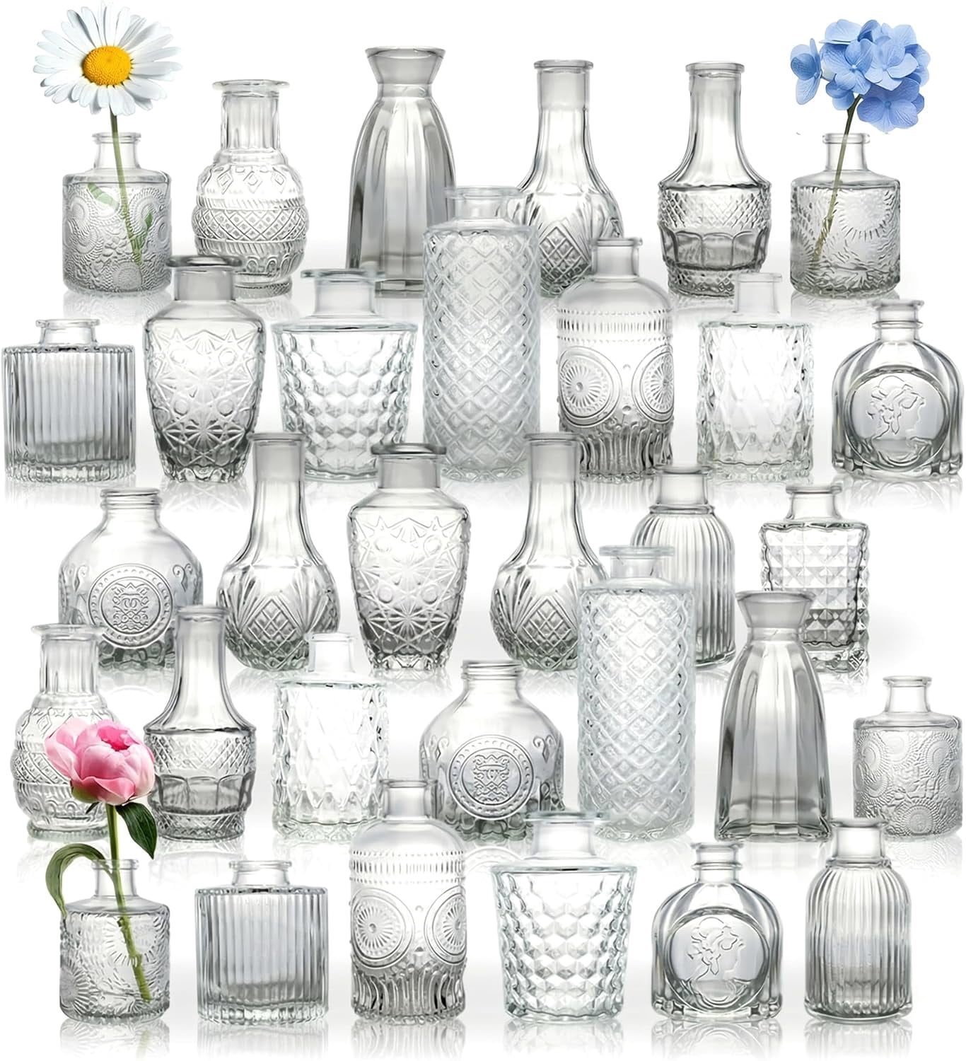 Bud Vases Set, Vintage Clear Glass Vases for Centerpieces, Elegant ...