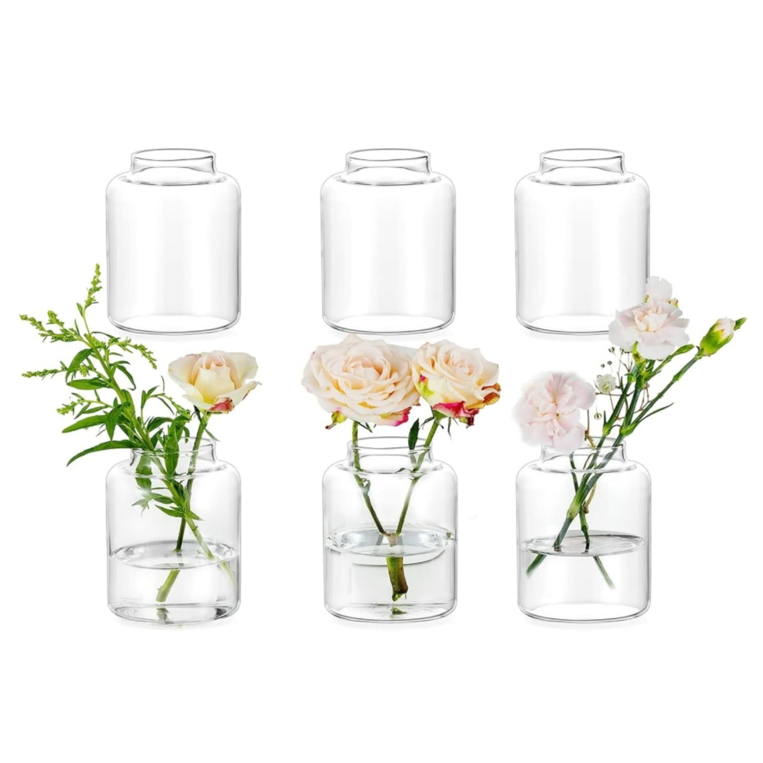 Bud vases Set of 6: Glass Vases for Centerpieces Modern Small Vases for Home Table Shelf Wedding ...