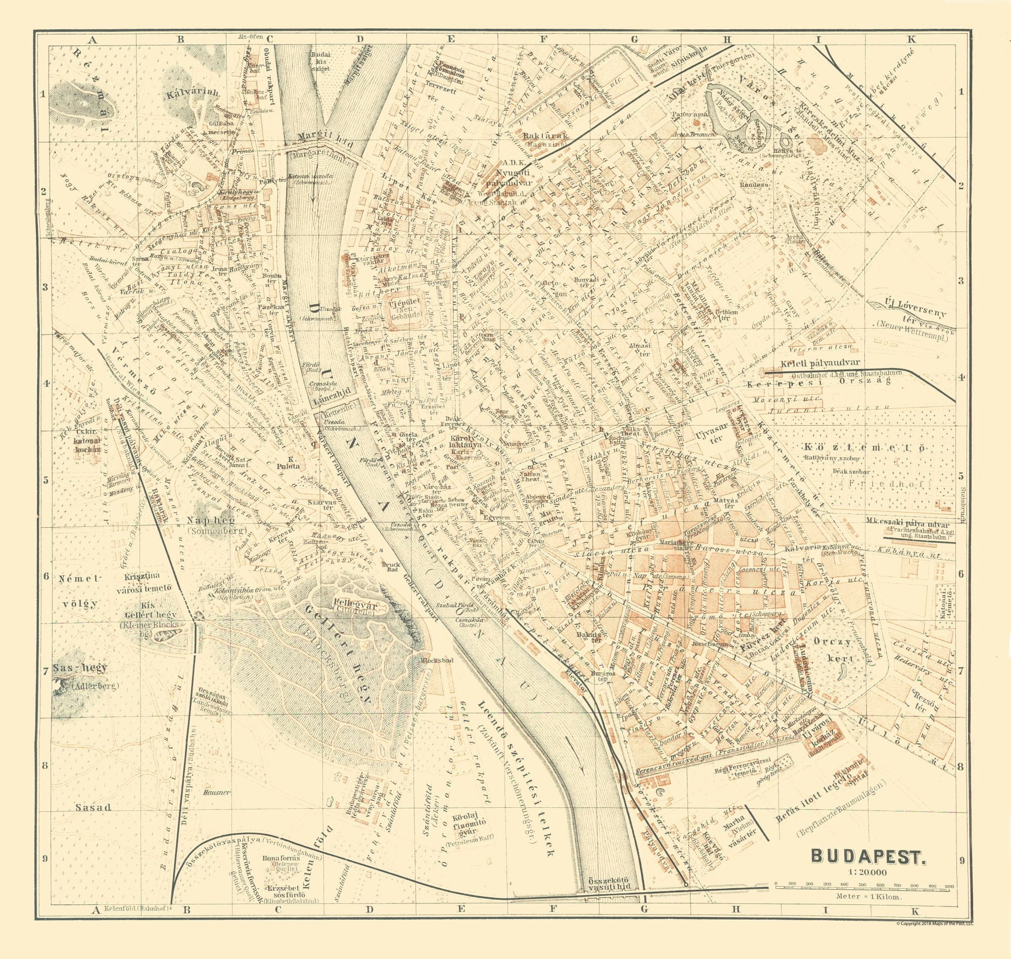 Historic Map - Budapest Hungary - Baedeker 1896 - 24.25 x 23 - Vintage ...