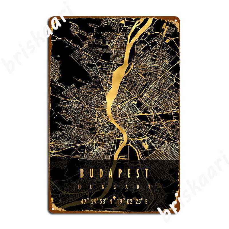 Budapest Map Hungary Poster Metal Plaque Classic Wall Cave Painting ...