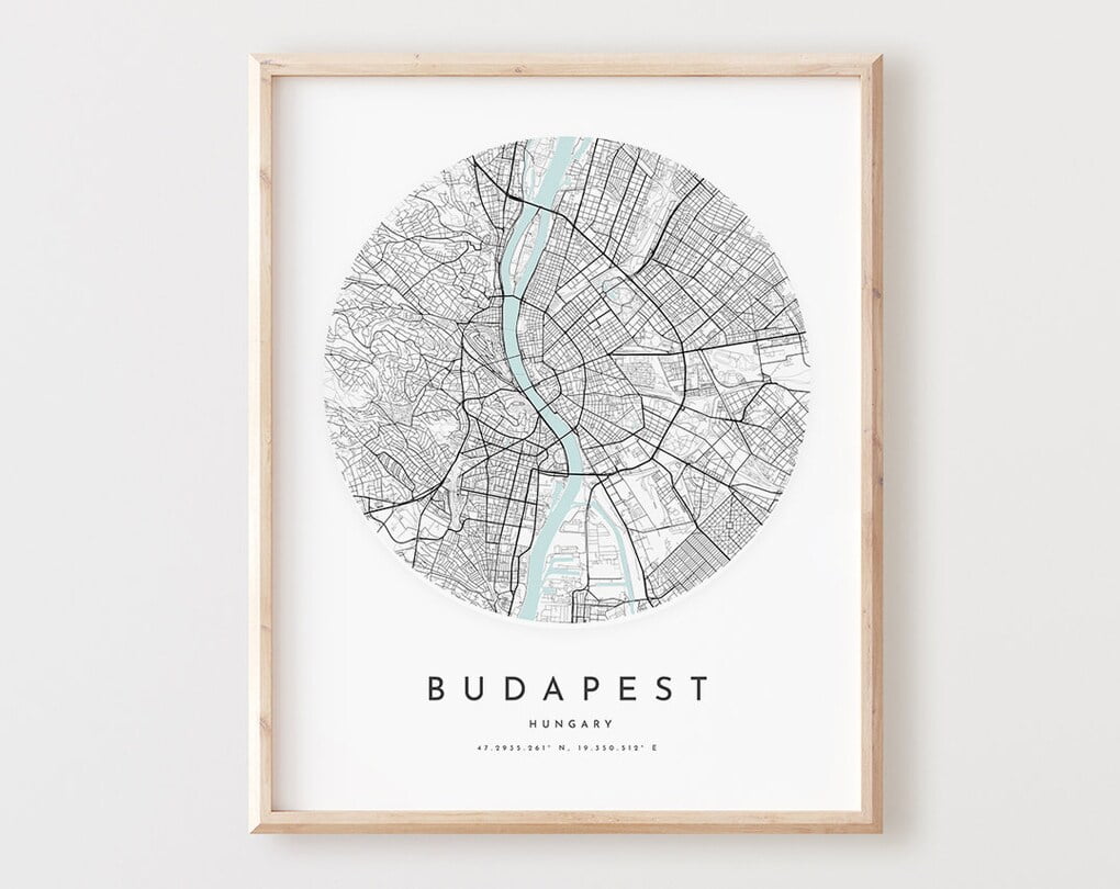 Budapest Map Print, Budapest Map Poster City Wall Art, Budapest Road ...