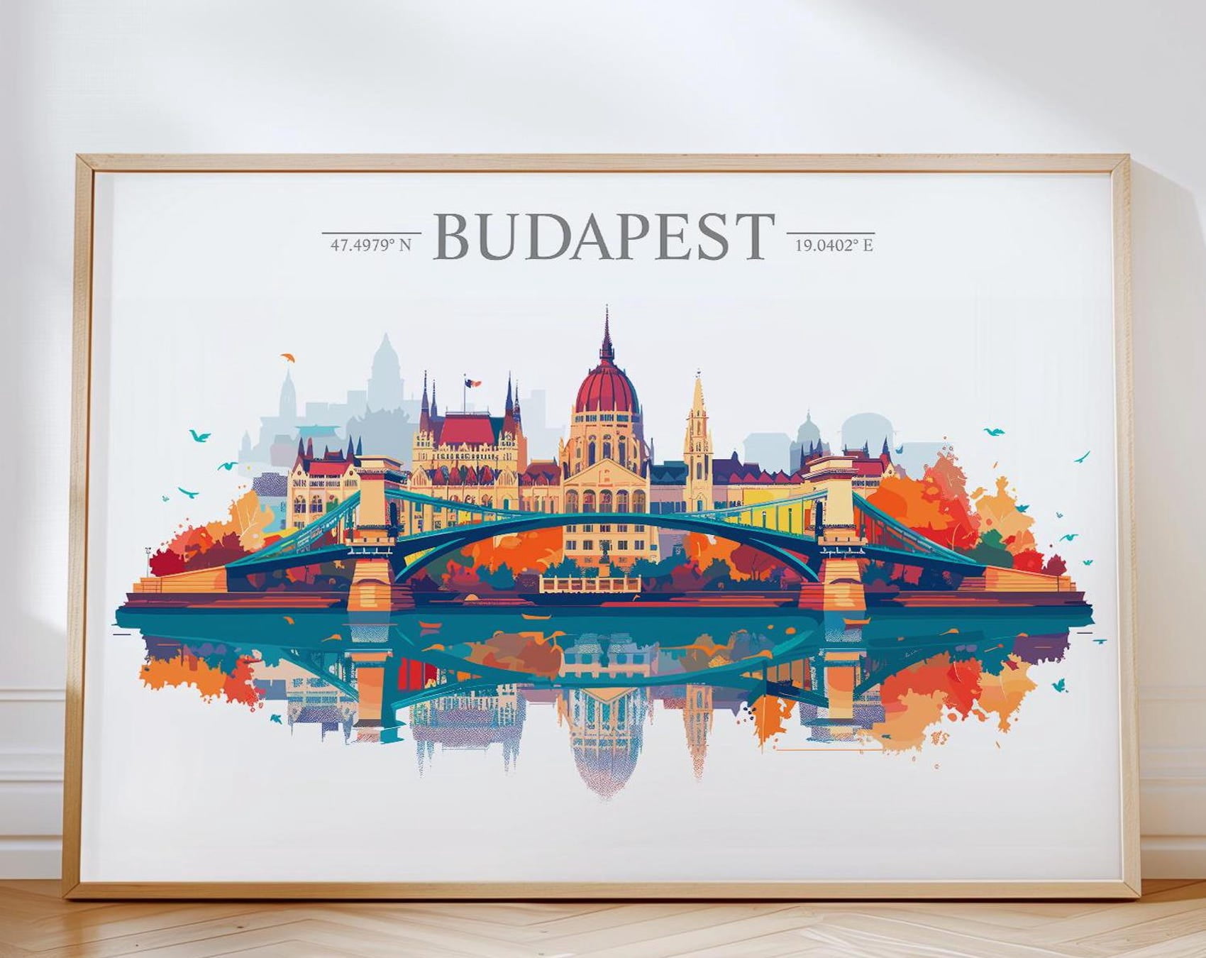 Budapest Travel Poster Skyline Wall Art Landscape, Travel Print of ...