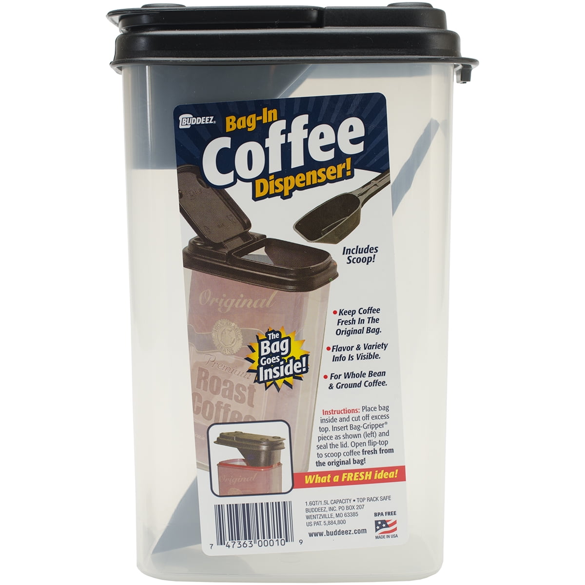 Buddeez 1.6qt Bag-In Coffee Dispenser W/Scoop-8.5"X5.25"X3.75 ...