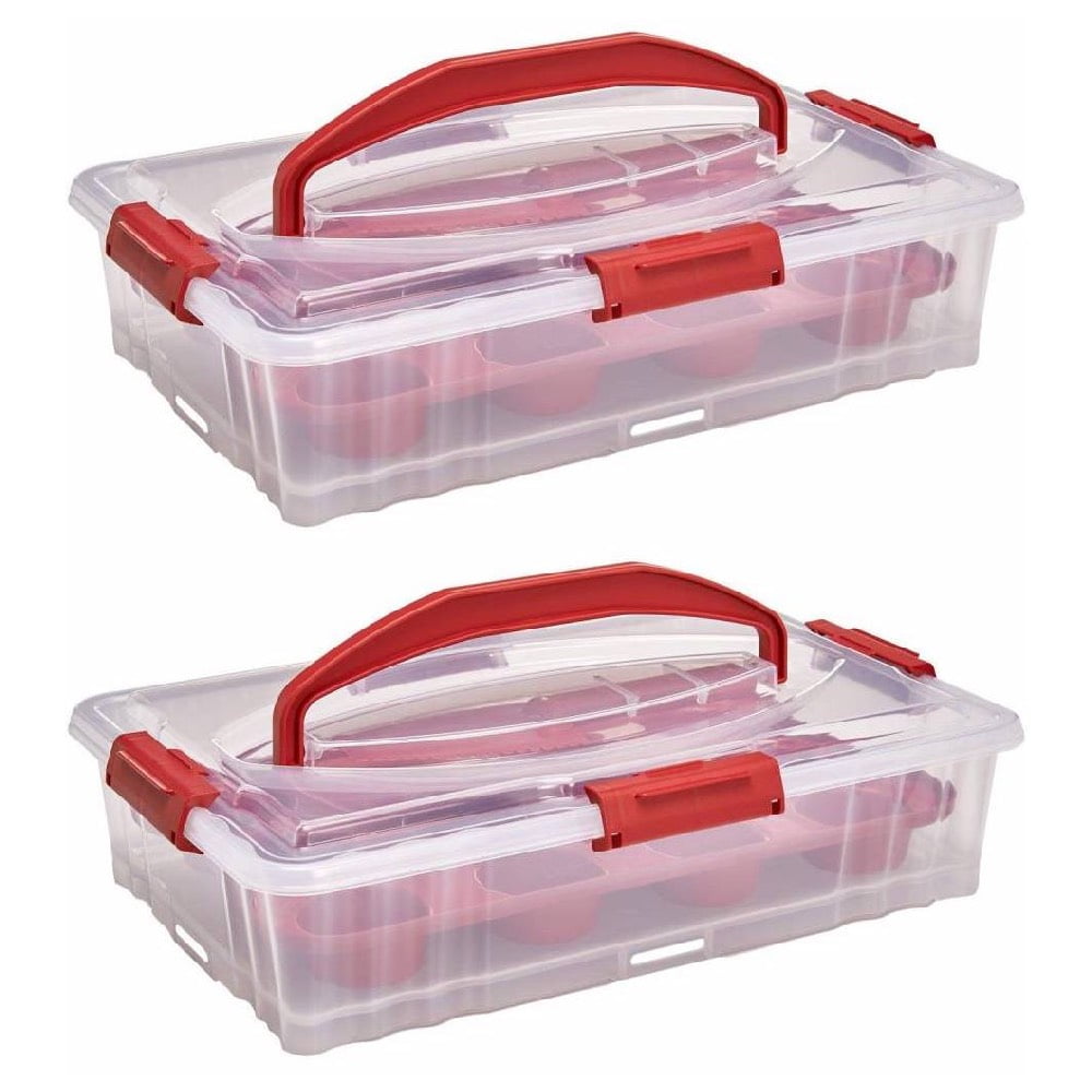 Buddeez Large Cake and Cupcake Carrier, Rectangle Red Clear Storage ...
