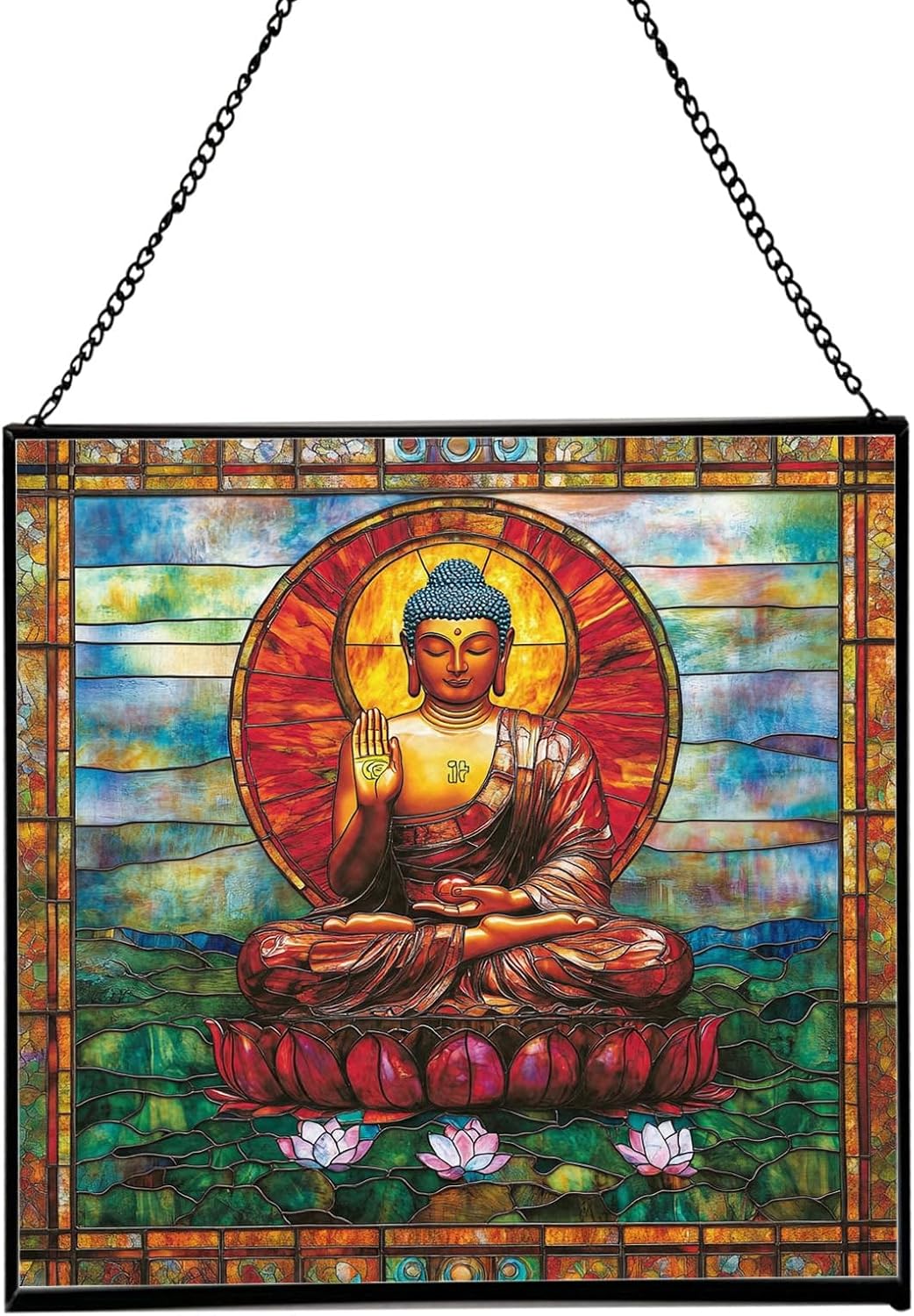 Buddha Amitabha Western Stained Glass Suncatcher , 8in Square Window ...
