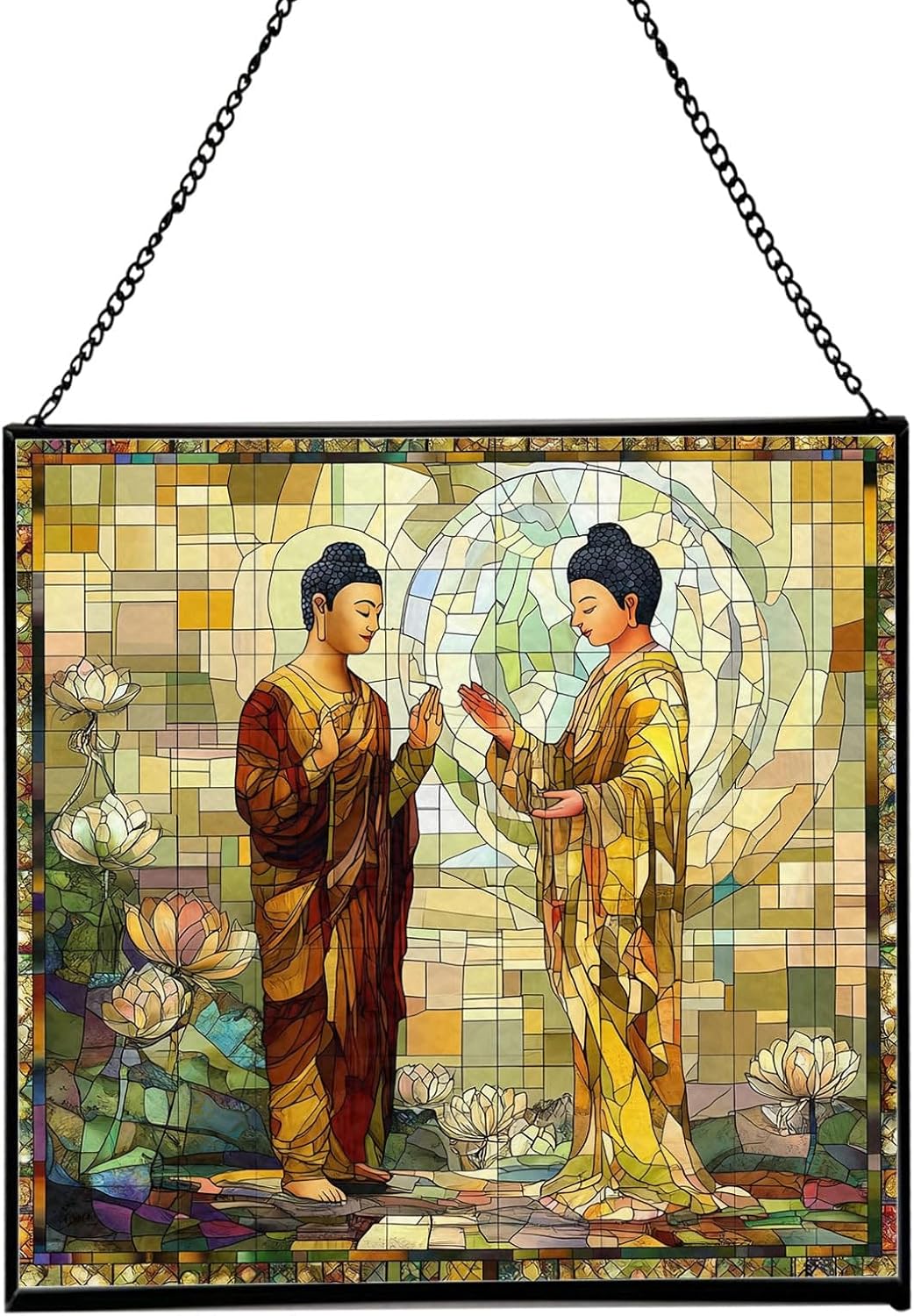 Buddha Ananda Attendant Stained Glass Suncatcher , 8in Square Window ...