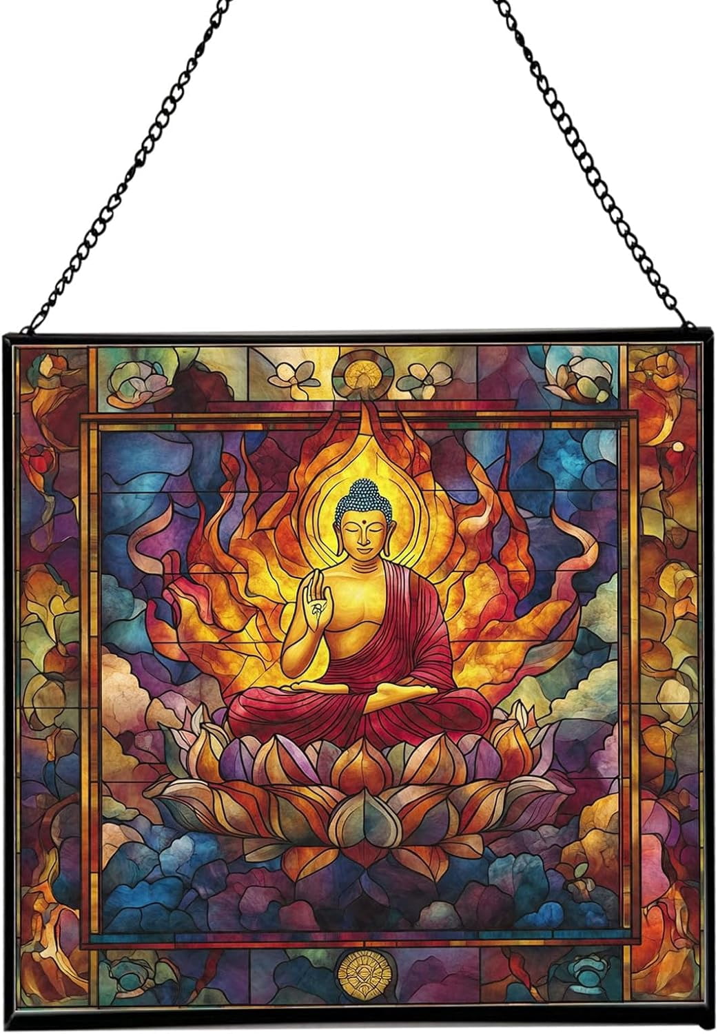 Buddha Angulimala Taming Stained Glass Suncatcher , 8in Square Window ...